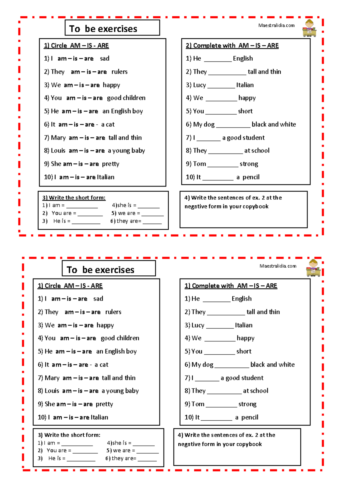 Verb to Be Exercises - AM, IS, ARE Practice Activities - Studocu