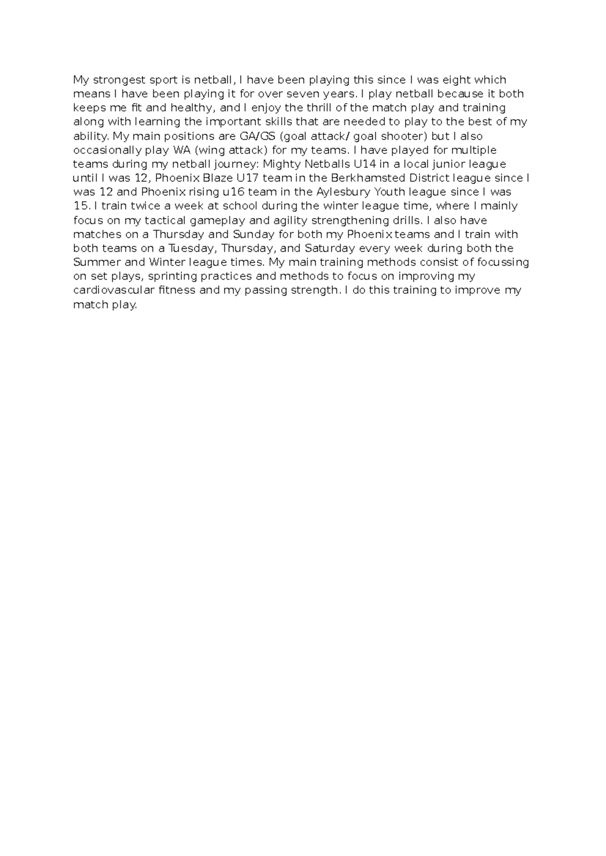 Netball Journey: Skills and Experience Overview (Intro 01) - Studocu