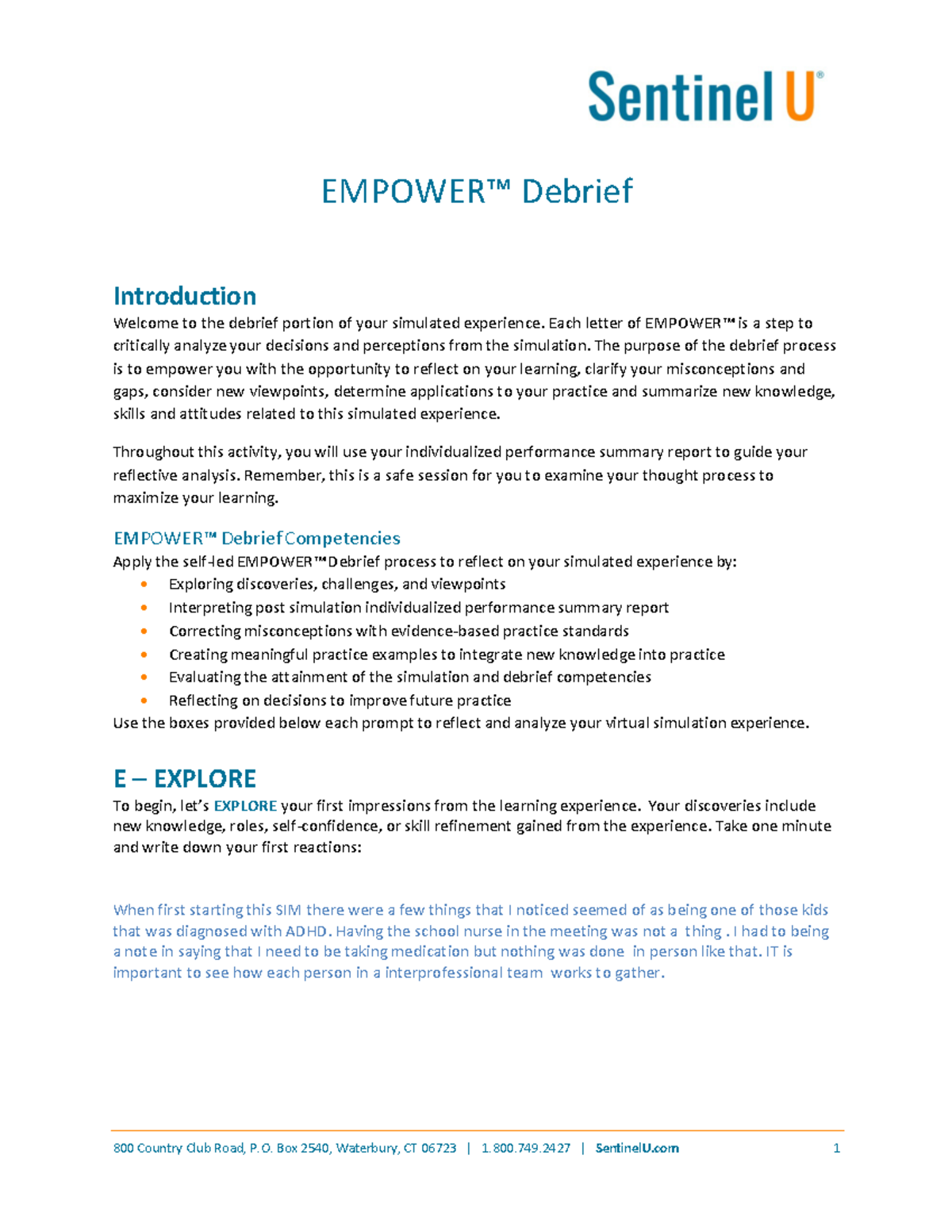 EMPOWER™ Debrief Worksheet for Reflective Learning and Analysis - Studocu