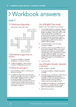 Cambridge Year 7 Global English Workbook Answers - Workbook answers Unit 1 1 Meeting and ...