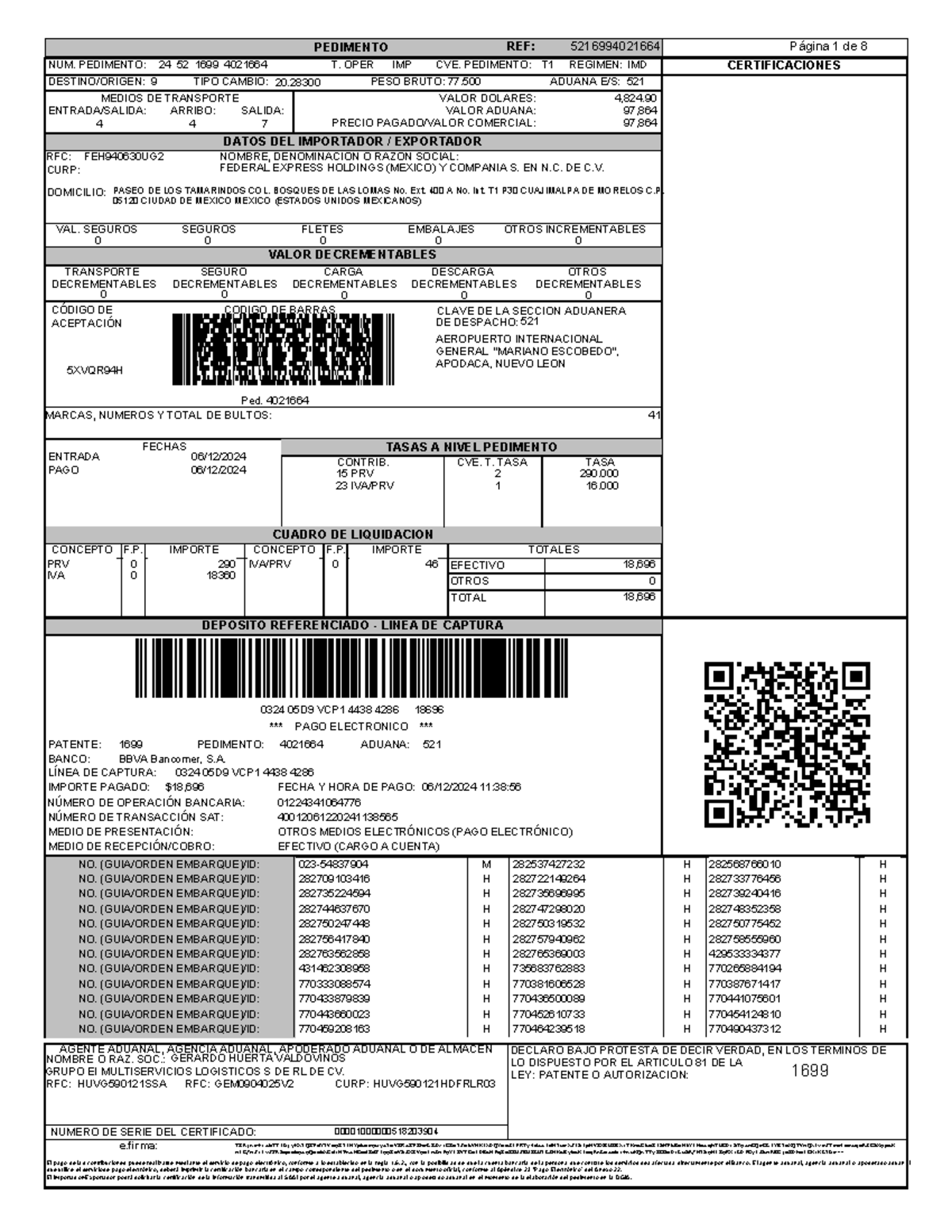 Pedimento Completo 24 52 1699 4021664 - Detalles de Importación - Studocu