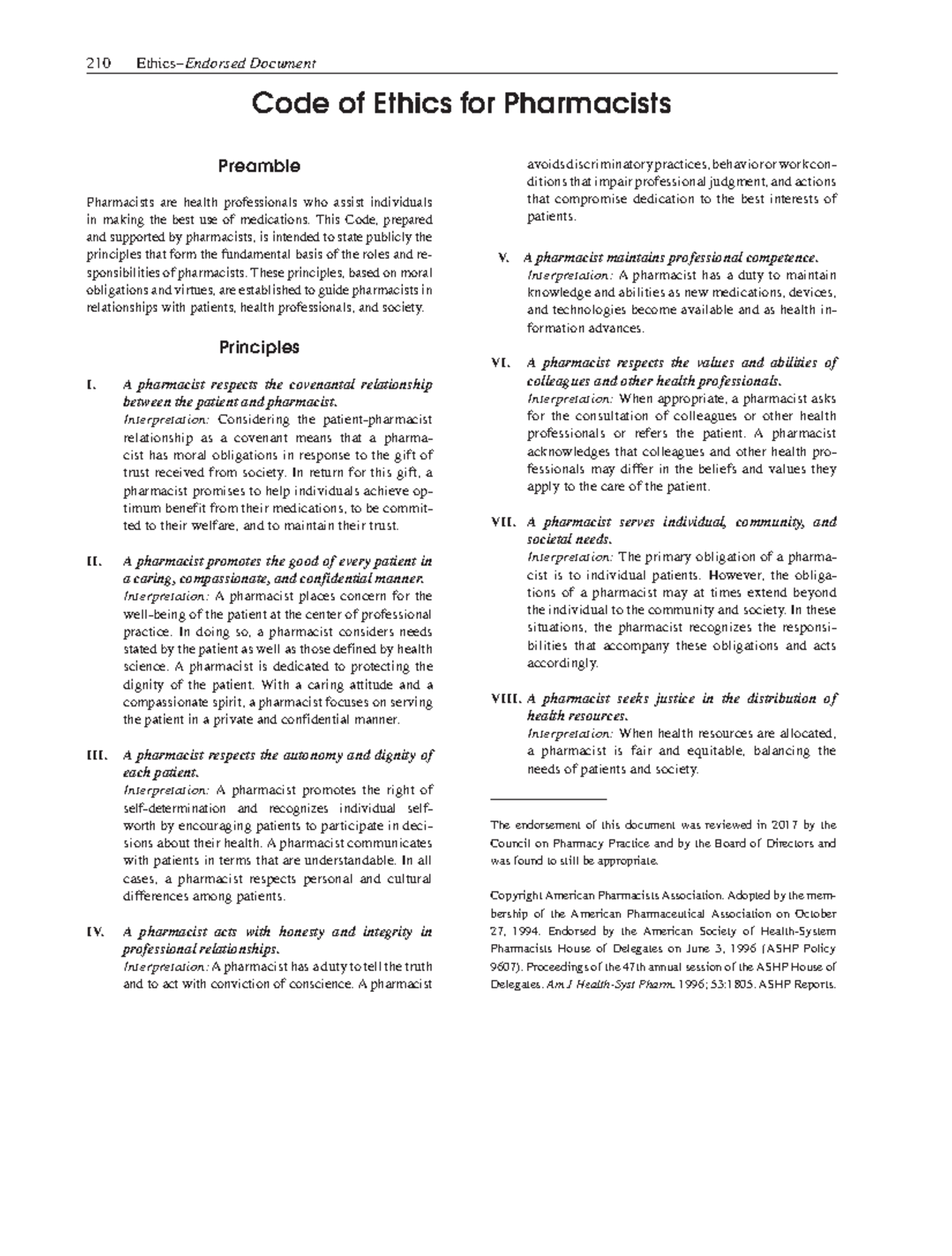 Code of Ethics for Pharmacists: Principles & Responsibilities - Studocu