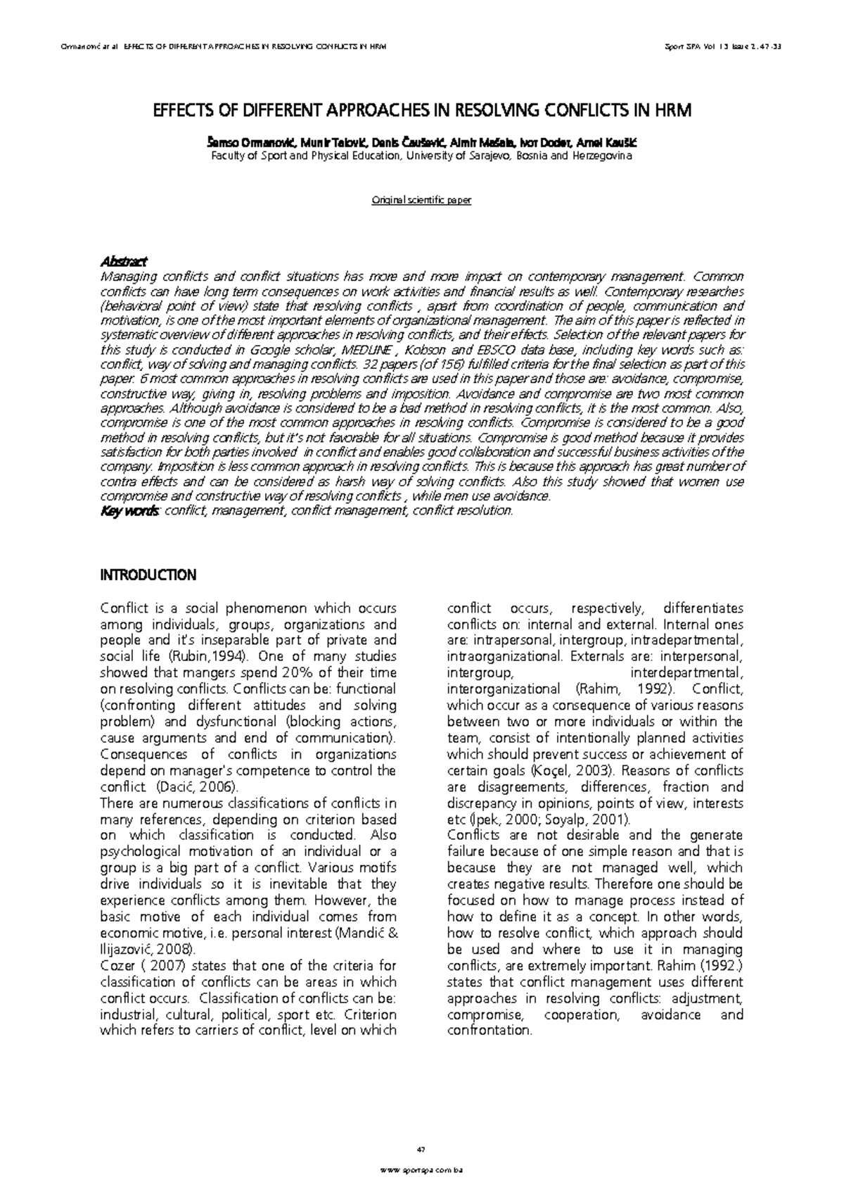 EFFECTS OF CONFLICT RESOLUTION APPROACHES IN HRM (SPA 15:2) - Studocu