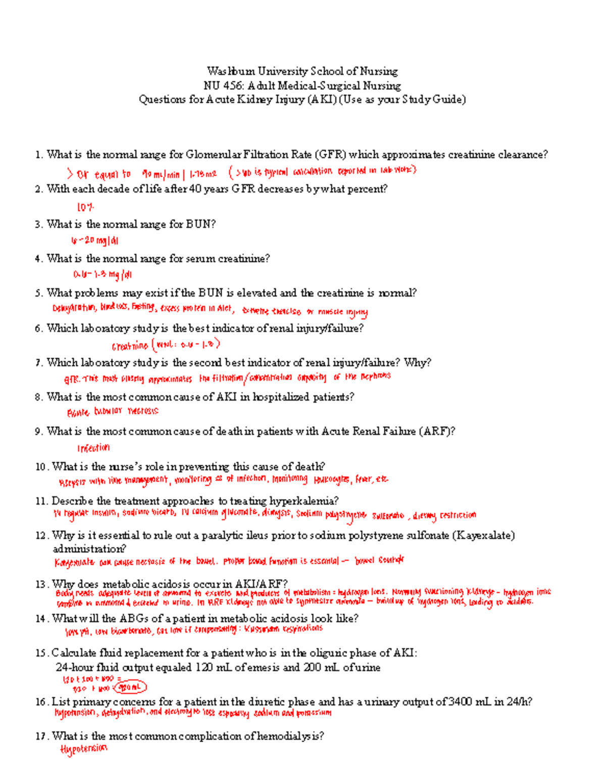 Comprehensive Study Guide for NU 456: Adult Nursing on AKI and ...