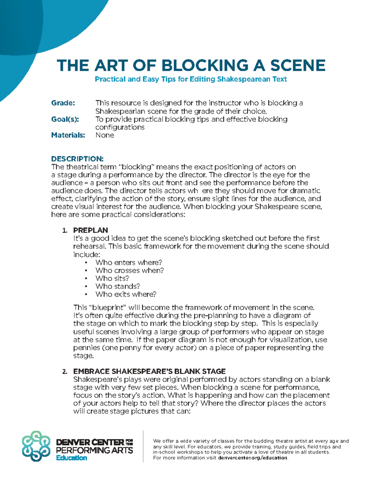 Practical Tips for Blocking Shakespearean Scenes (Theatre 101) - Studocu