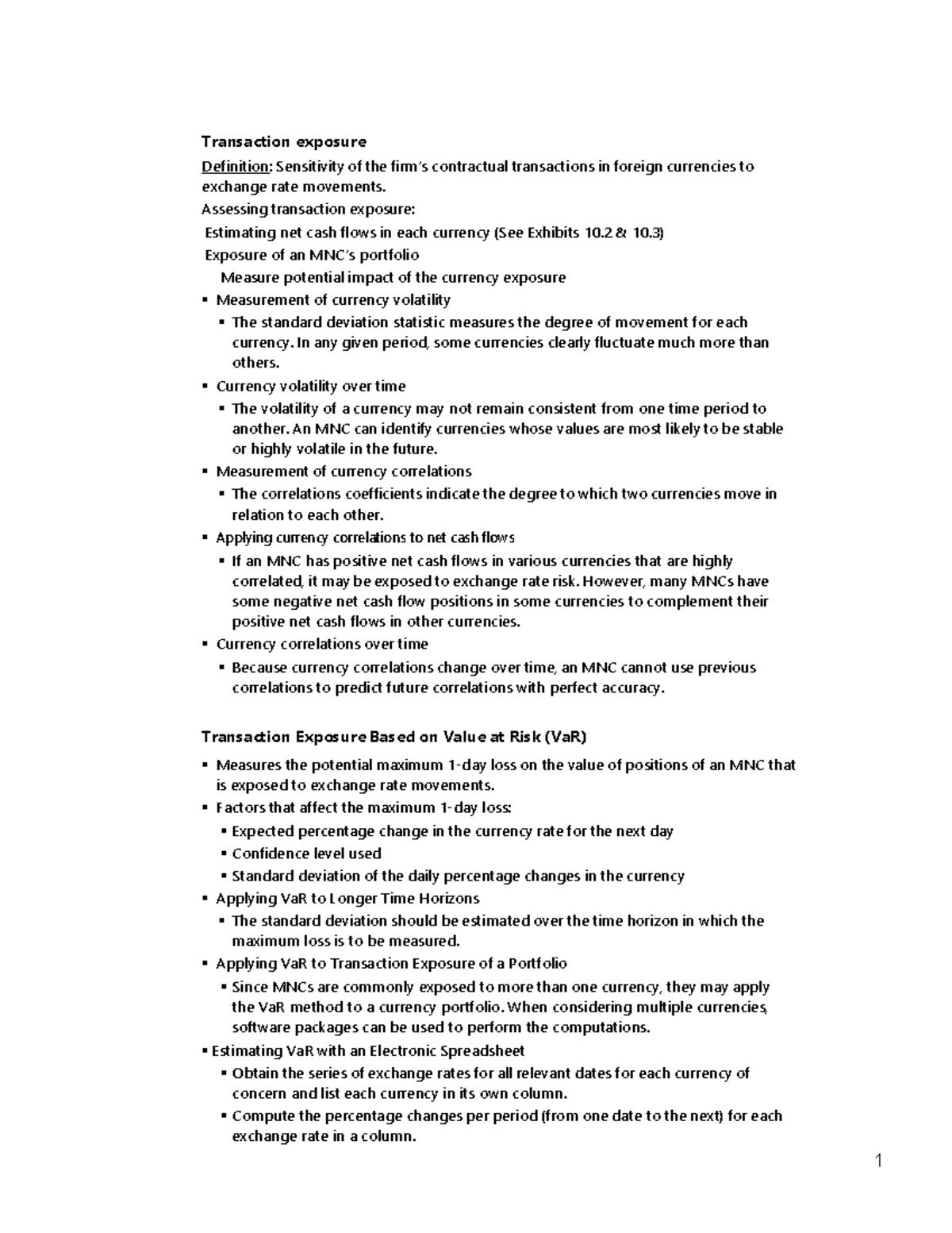 Chap 10 Class Notes - chapter 10 - 1 Transaction exposure Definition ...