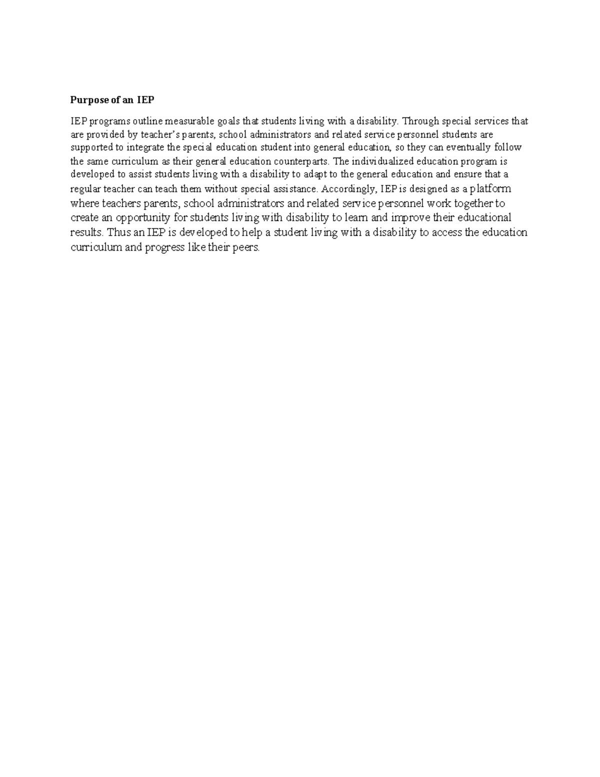 IEP Overview: Supporting Students with Disabilities in Education - Studocu