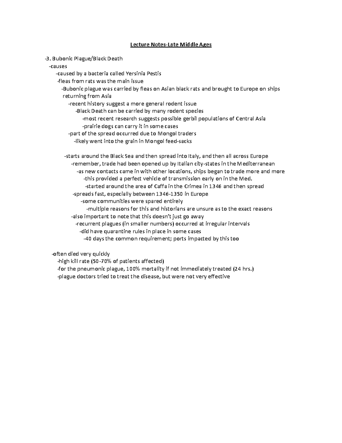 Lecture Notes: Bubonic Plague & Its Impact in the Late Middle Ages ...