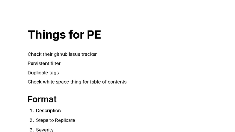 Things for PE: Bug Reports and Input Validation Issues - Studocu