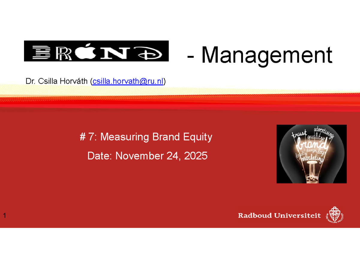 Management 07: Measuring and Tracking Brand Equity - Lecture Notes ...