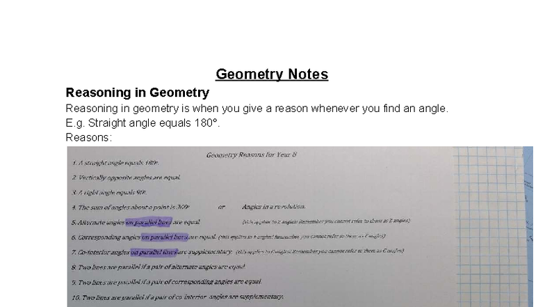 Geometry Notes: Reasoning, Angles, and Shape Classification - Studocu