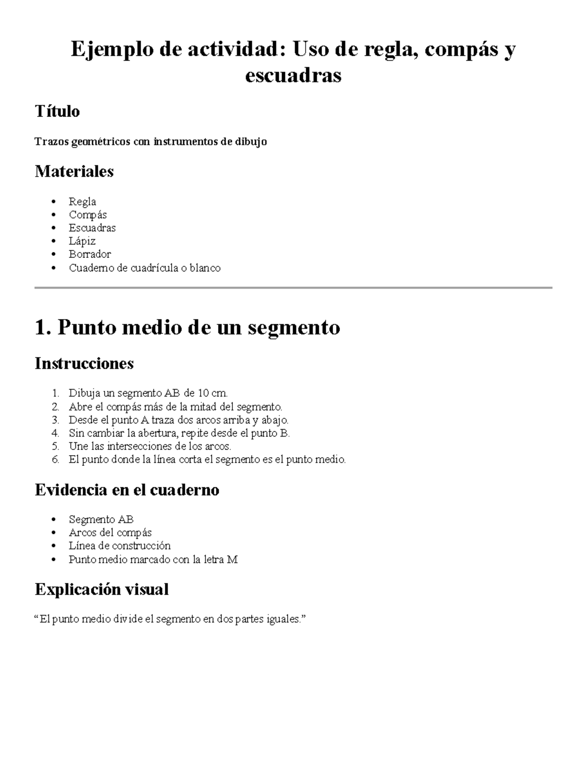 Actividad de Geometría: Uso de Regla, Compás y Escuadras - Studocu