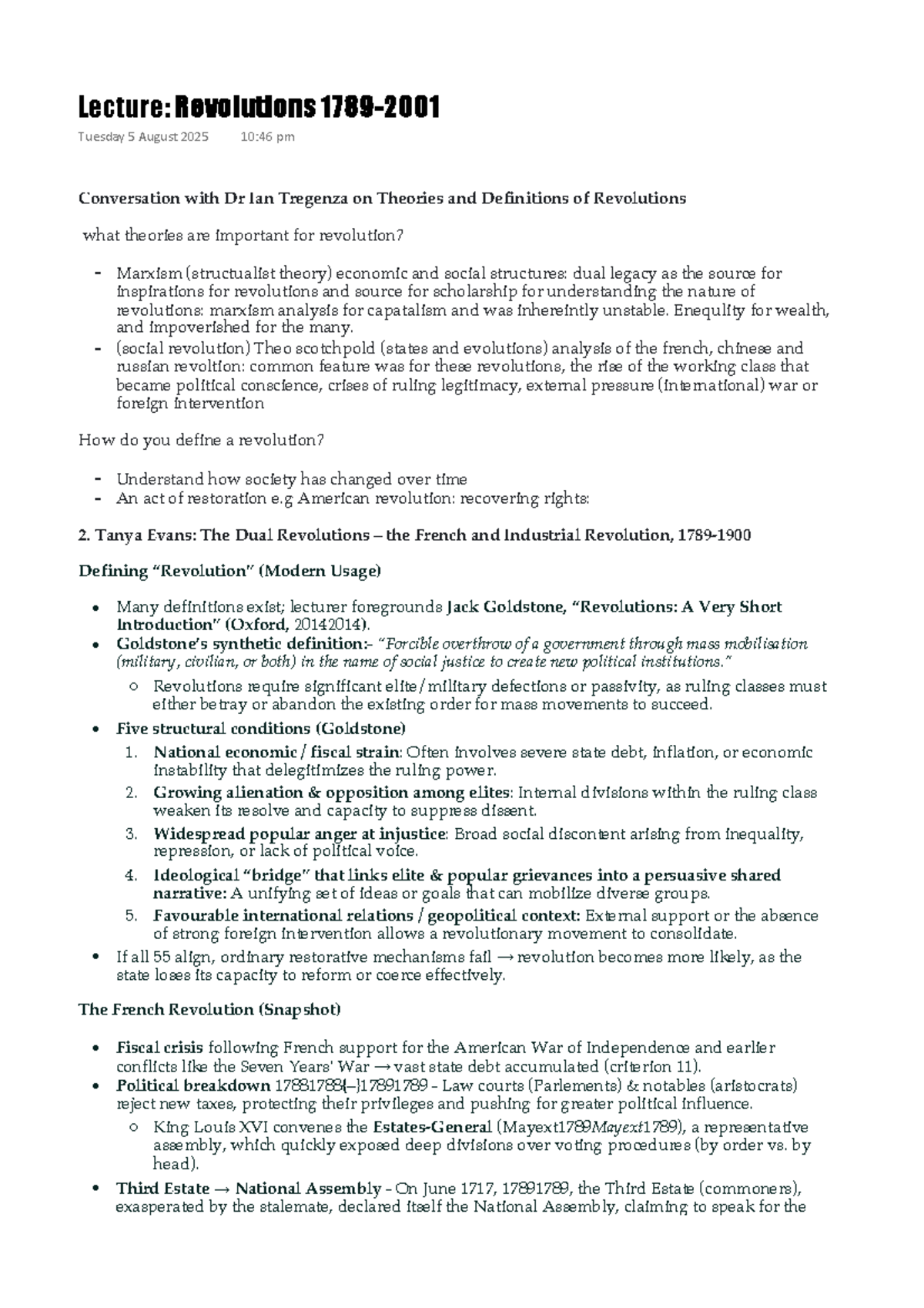 Lecture: Revolutions 1789-2001 - Theories, Definitions, and Key Events ...