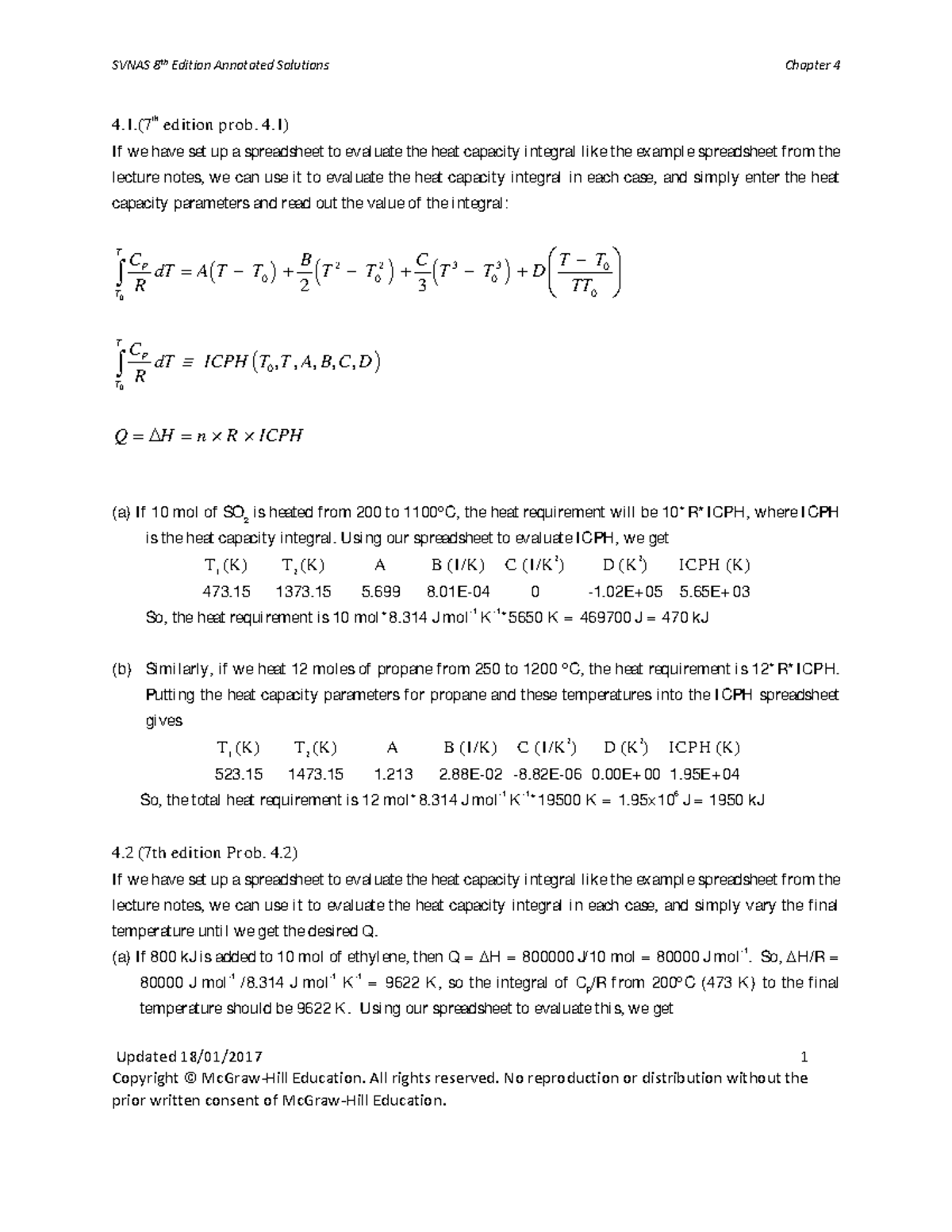 SVNAS 8th Edition Annotated Solutions Chapter 4 - Heat Capacity ...