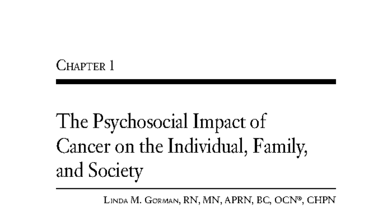 CHAPTER 1: The Psychosocial Impact of Cancer on Individuals, Families ...