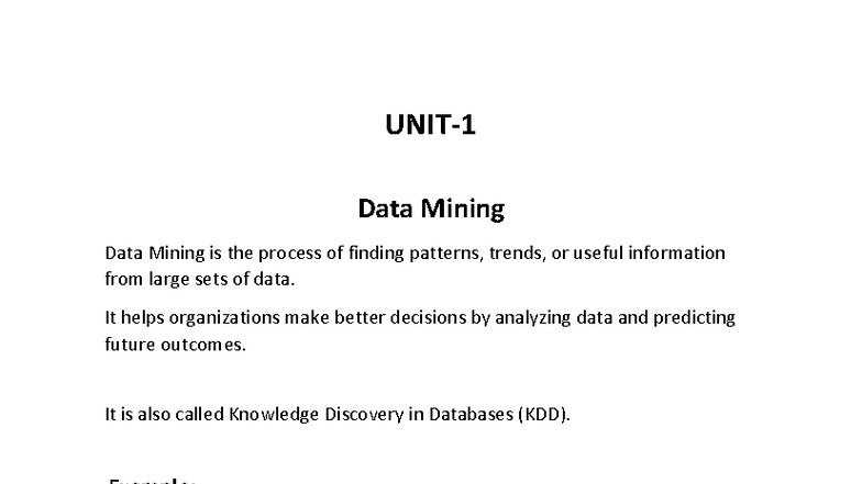 UNIT-1 DMCT: Introduction to Data Mining Concepts and Techniques - Studocu