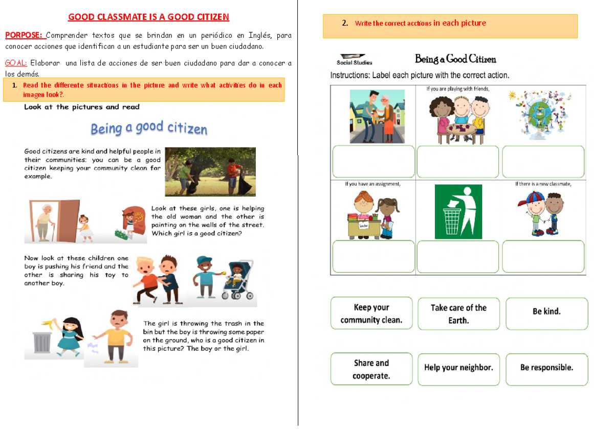 5to Clase - Practica de Inglés: Ser un Buen Ciudadano y Compañero - Studocu