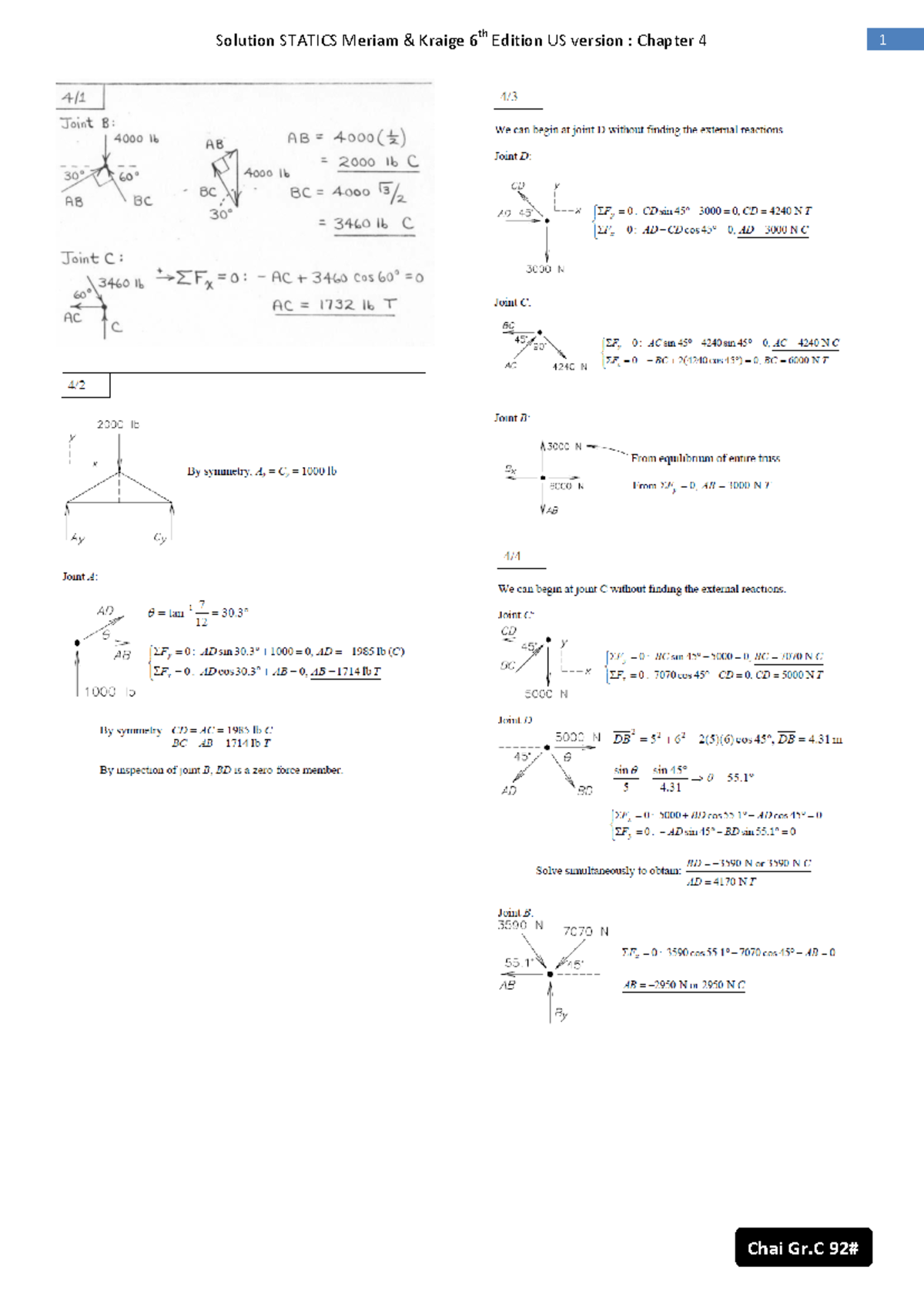 Chapter 04 Solutions for Statics - Meriam 6th Edition - Studocu