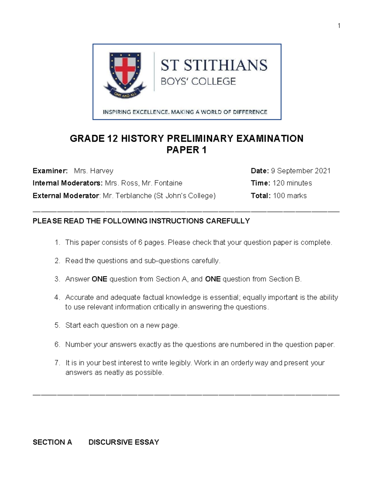 Gr12 History P1 Preliminary Exam - 9 September 2021 - Studocu