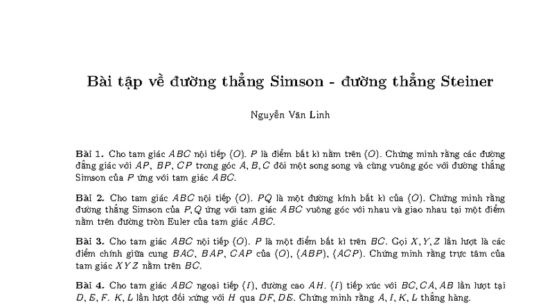 Bài Tập Đường Thẳng Simson & Steiner - Toán Hình Học 17 - Studocu