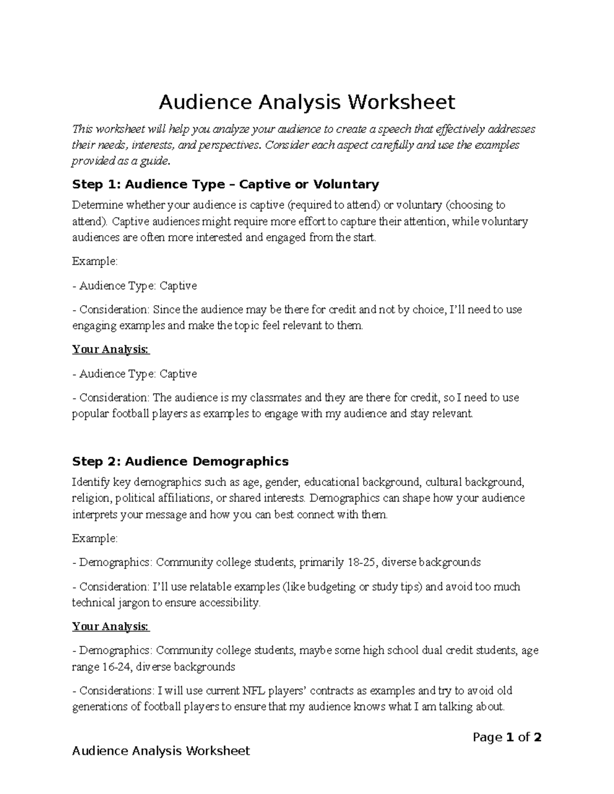 Audience Analysis Worksheet for Effective Speech Preparation - Studocu