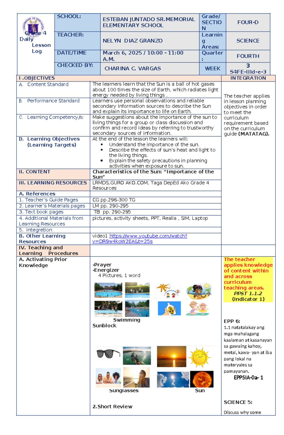 New COT 4 Science 4 Lesson Plan: Understanding the Sun and Magnetism ...