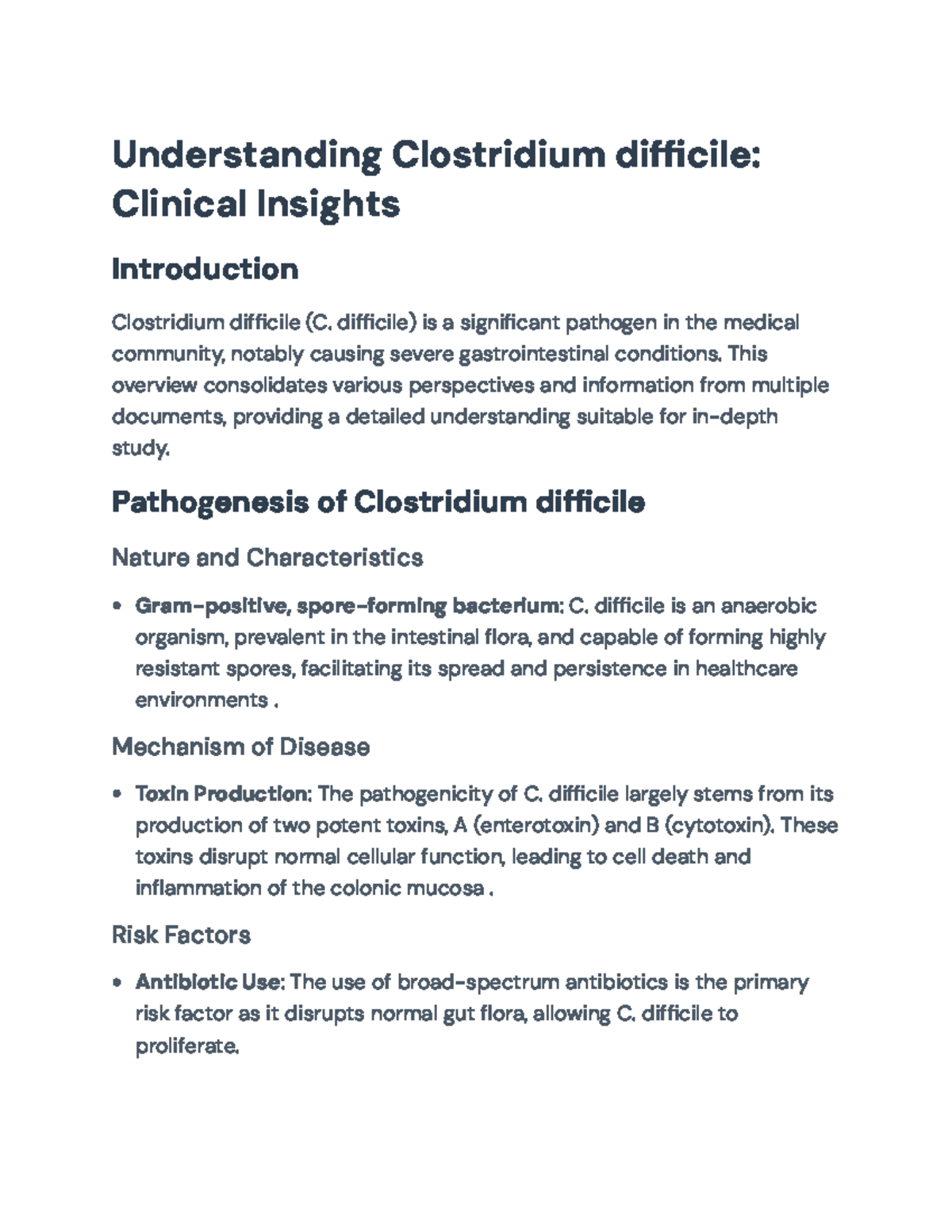 Clinical Insights on Clostridium Difficile: Pathogenesis and Treatment ...