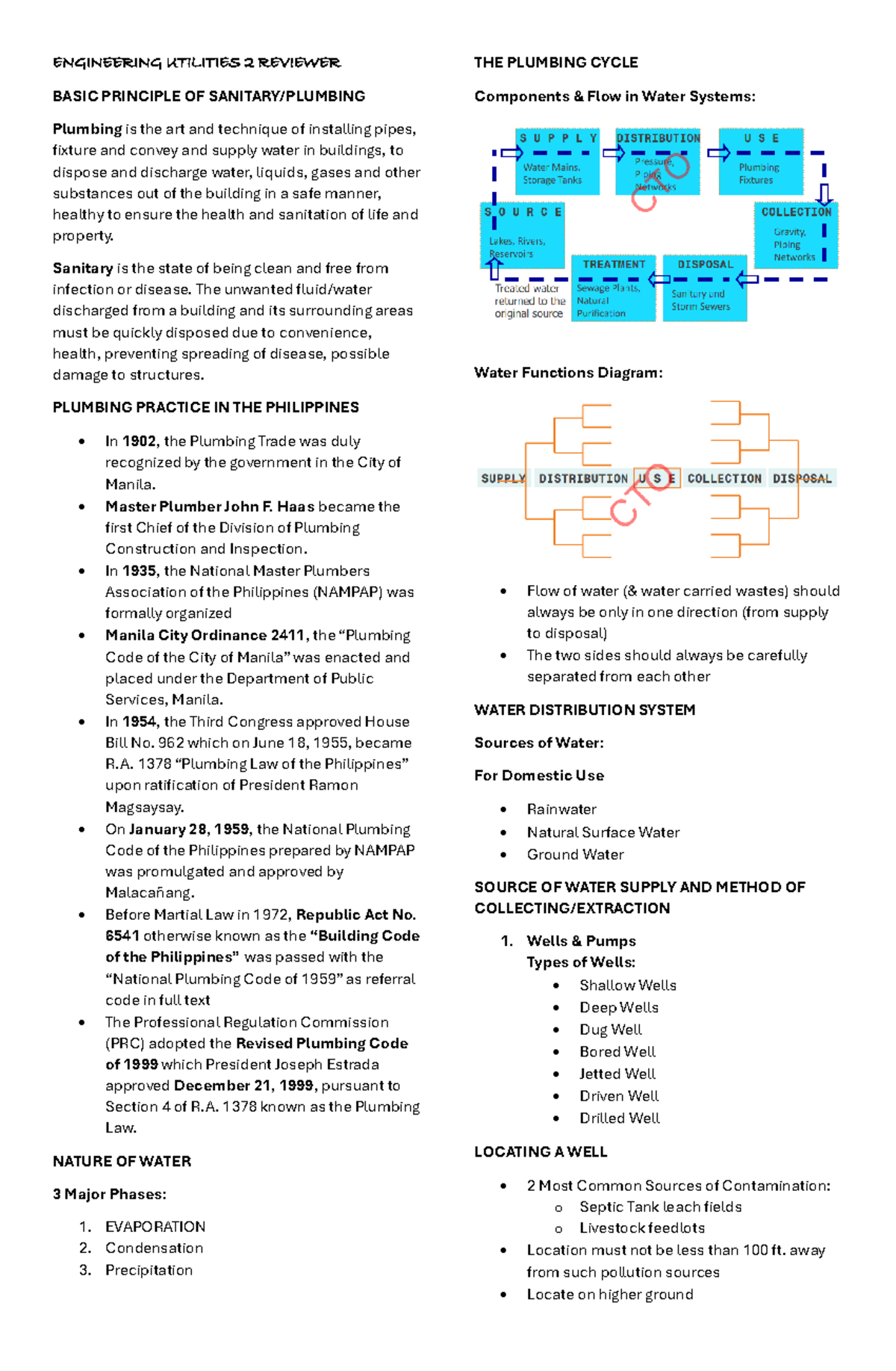 Engineering Utilities 2 Final Exam Reviewer: Plumbing & Water Systems ...