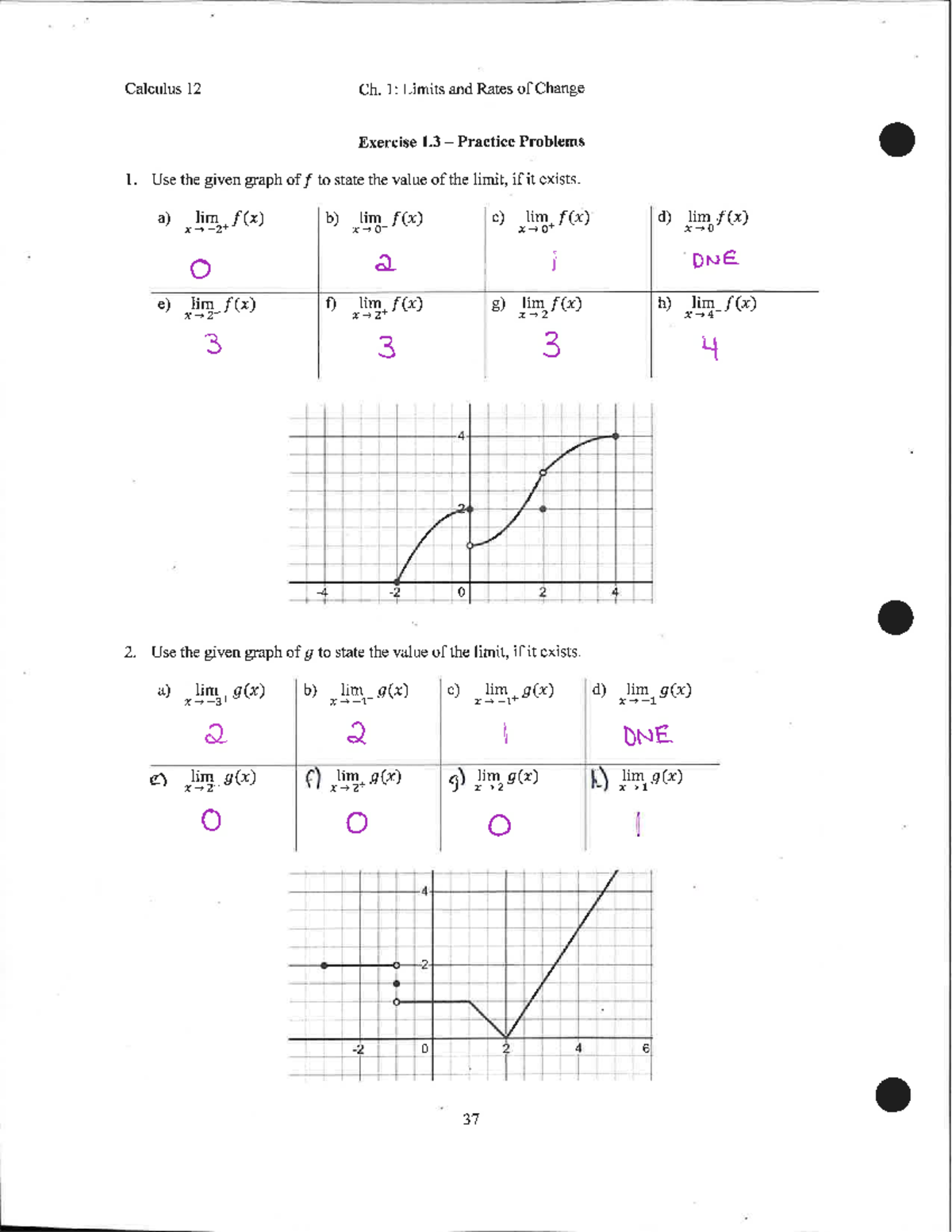 Calculus 12 Ch. 1: Limits and Rates of Change Practice Problems - Studocu