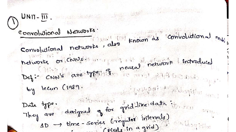 DL 3rd Unit: Convolutional Networks Overview and Applications - Studocu
