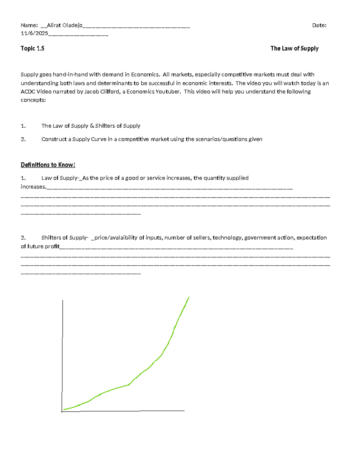Economics 101: Understanding the Law of Supply - Topic 1 Assignment ...