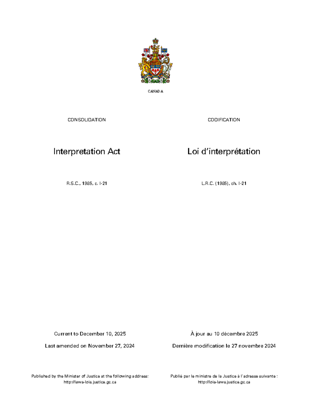 Interpretation Act (RSC 1985, c I-21) - Consolidation and Codification ...