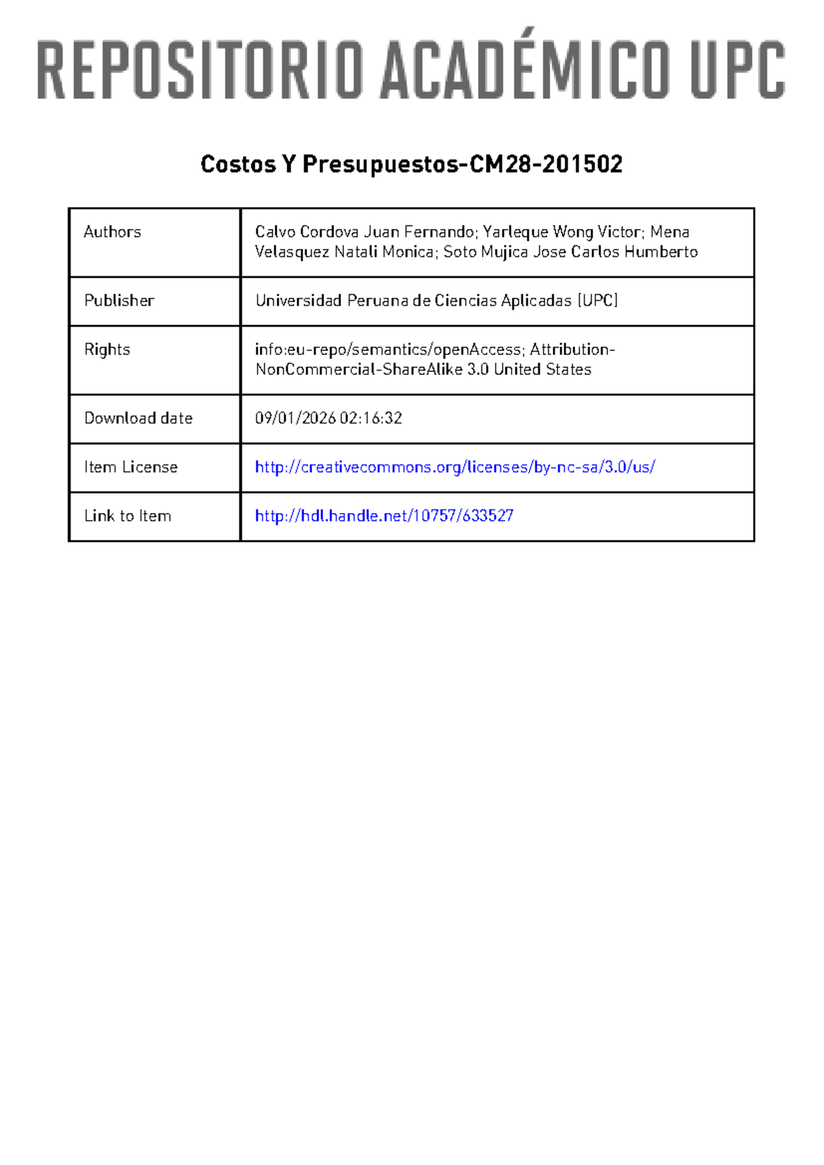 UPC Costos y Presupuestos - Guía Completa 2015 - Studocu