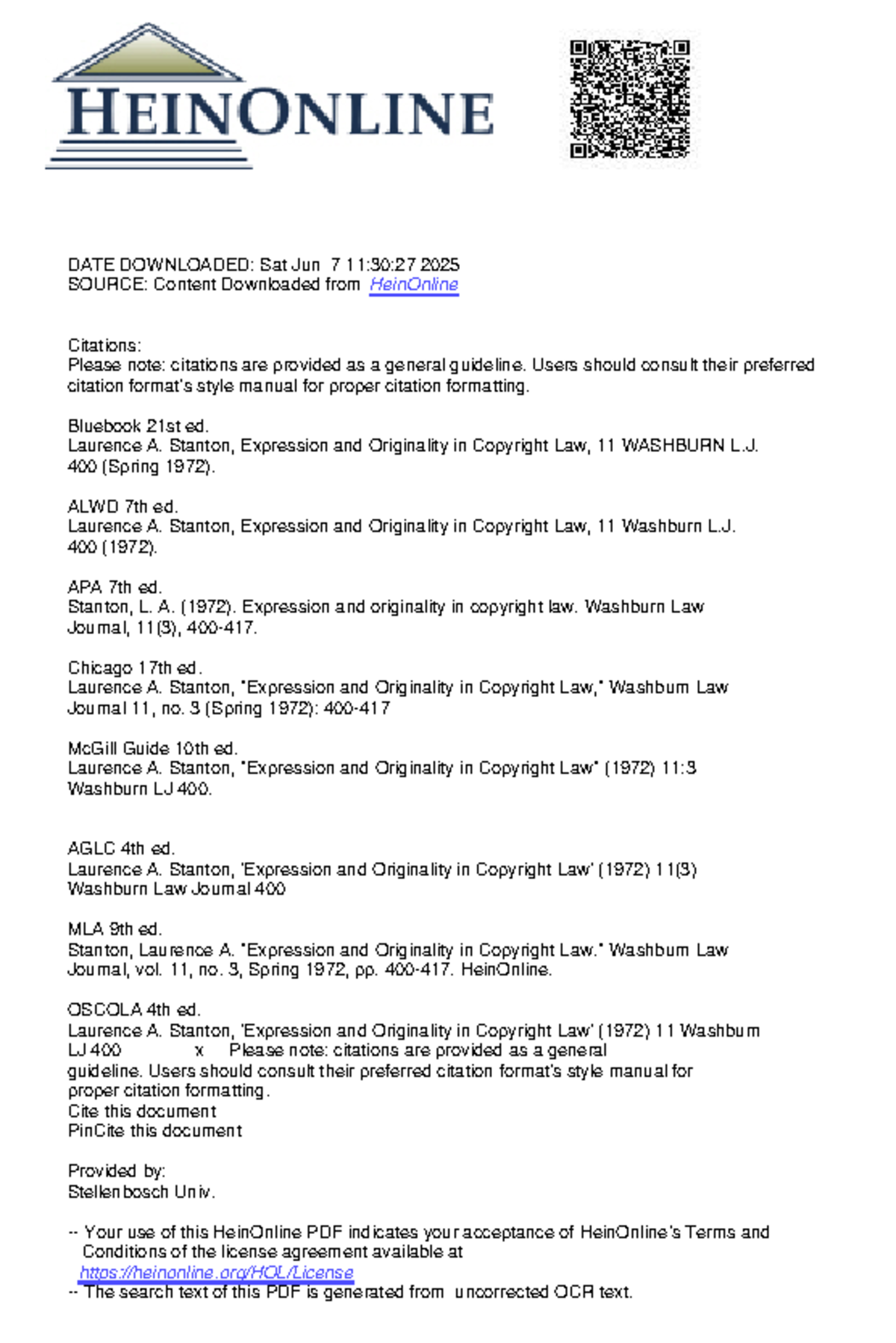 Expression and Originality in Copyright Law - 11 WASHBURN L.J. 400 ...