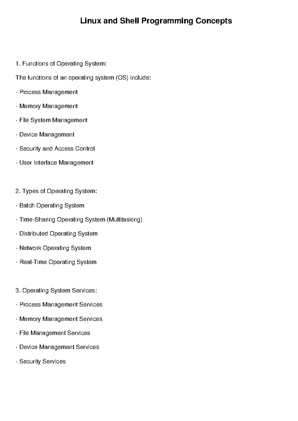 Linux Shell Programming Concepts: OS Functions & Management - Studocu
