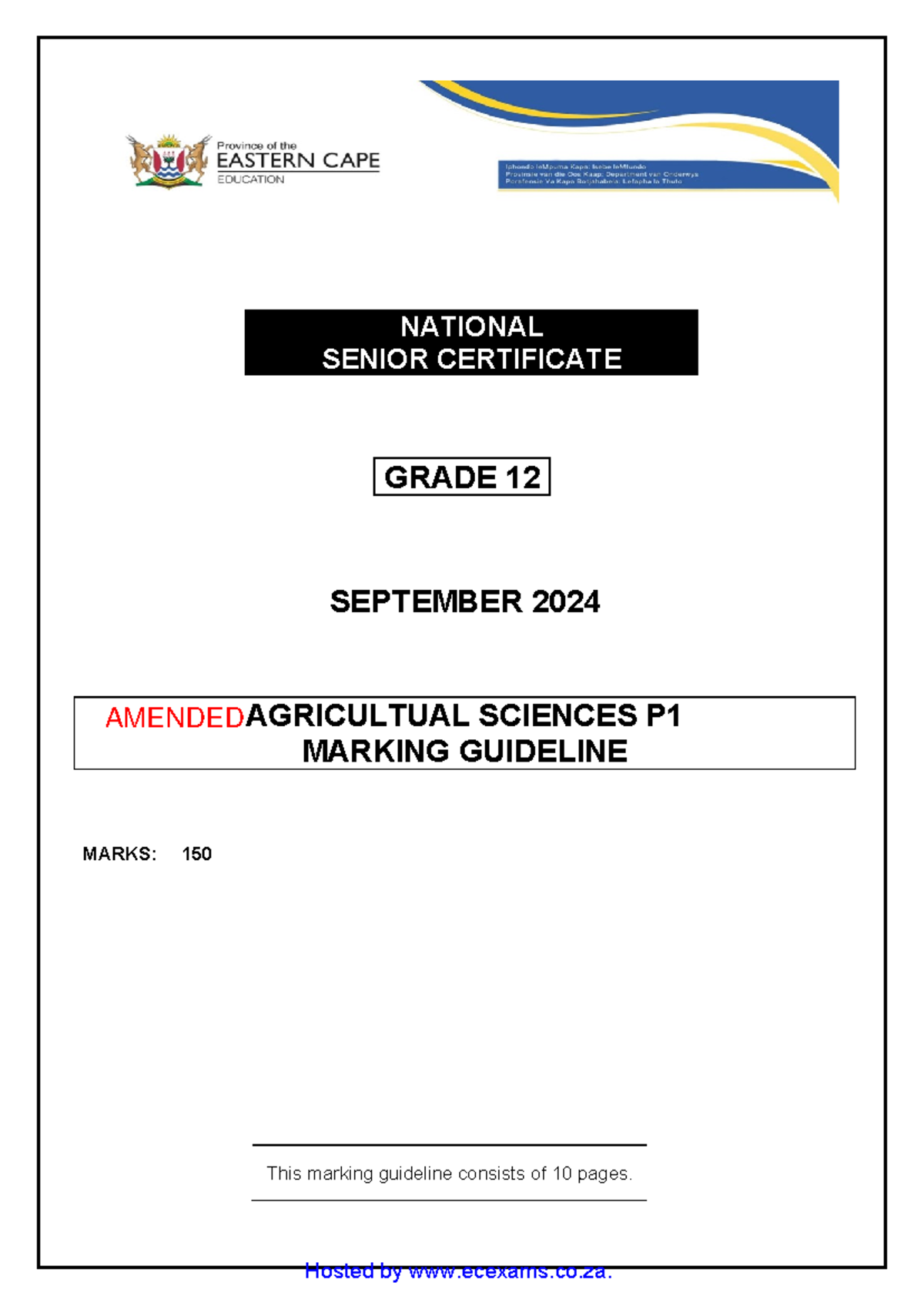 Agricultural Sciences P1 Marking Memo - Grade 12 September 2024 - Studocu