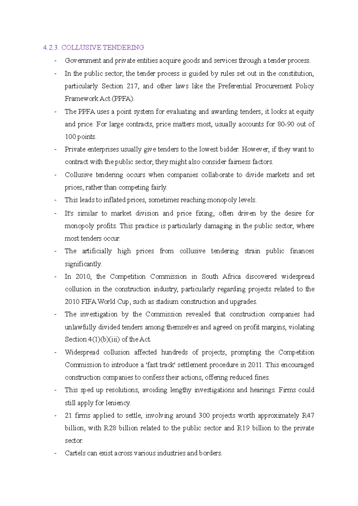 Competition Law - Summary of Chapter 3 on Collusive Tendering and ...