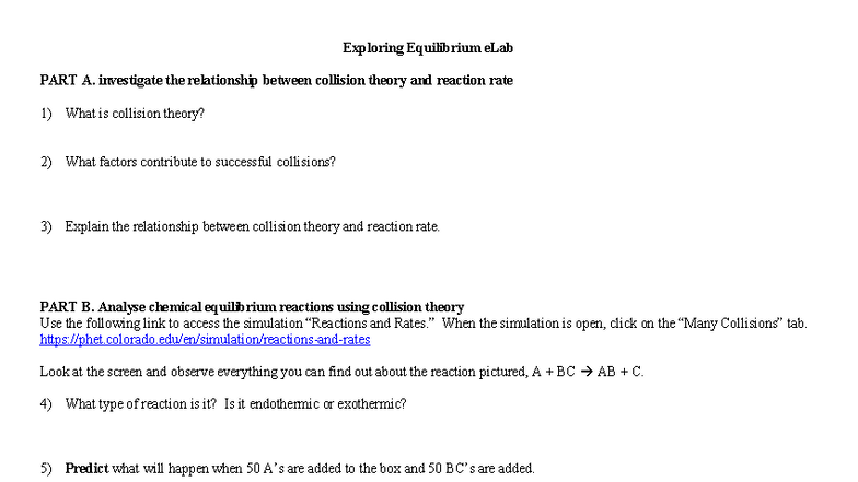 Exploring Collision Theory & Reaction Rate: eLab PART A & B - Studocu