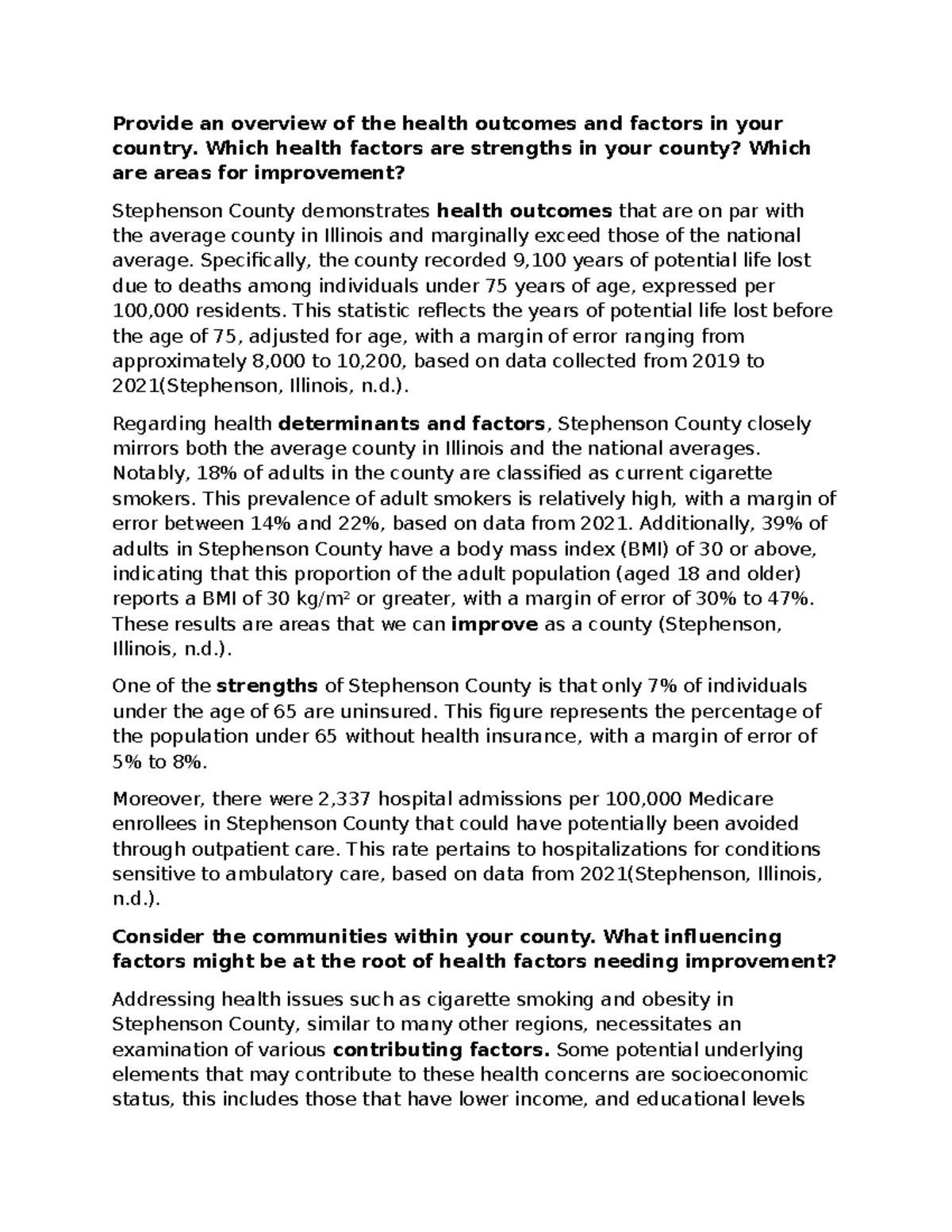 Stephenson County Health Outcomes: Strengths & Areas for Improvement ...