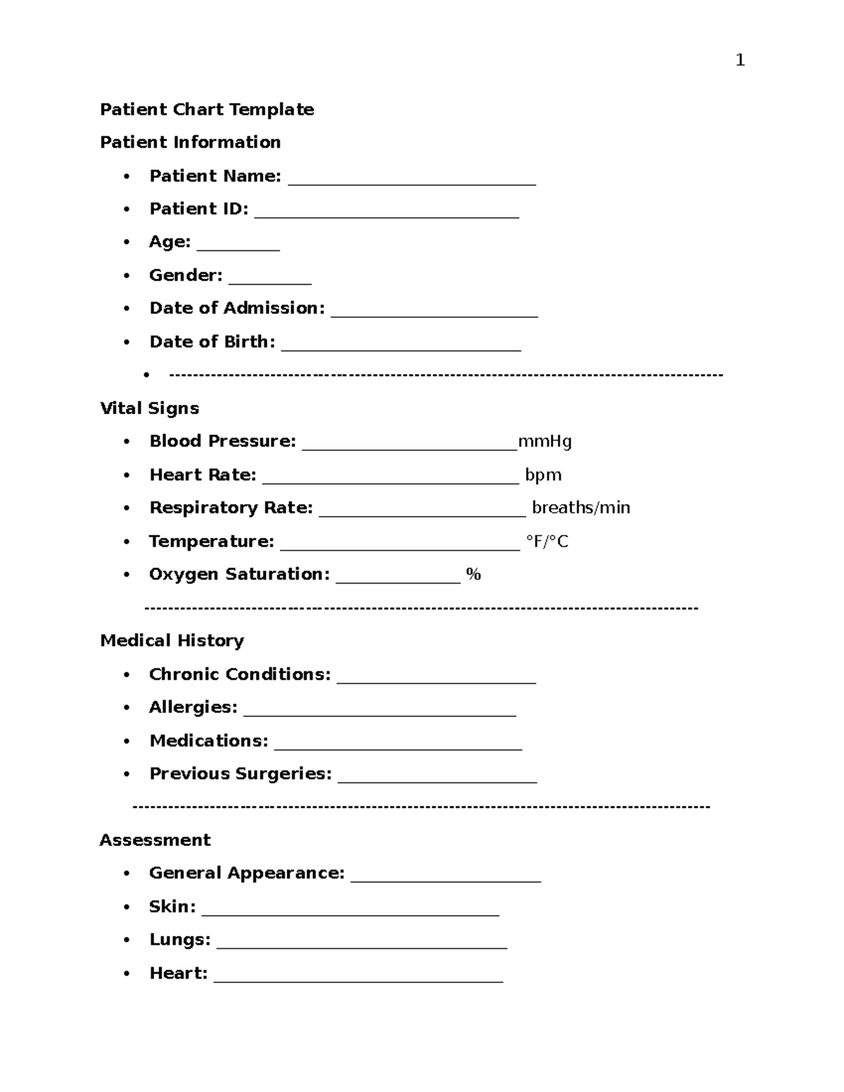 Patient Chart Template VCBC 1 - Patient Chart Template Patient ...