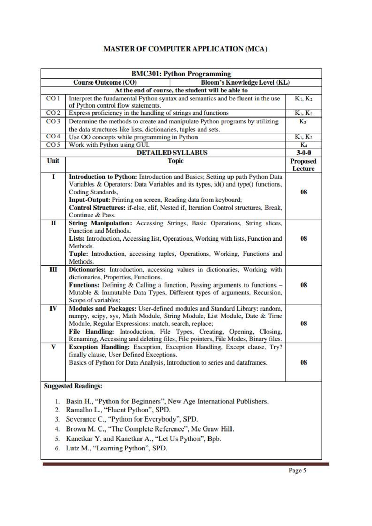 MCA 2nd Year Course Outcomes: Python, Software Engineering, Networks, Project - Studocu