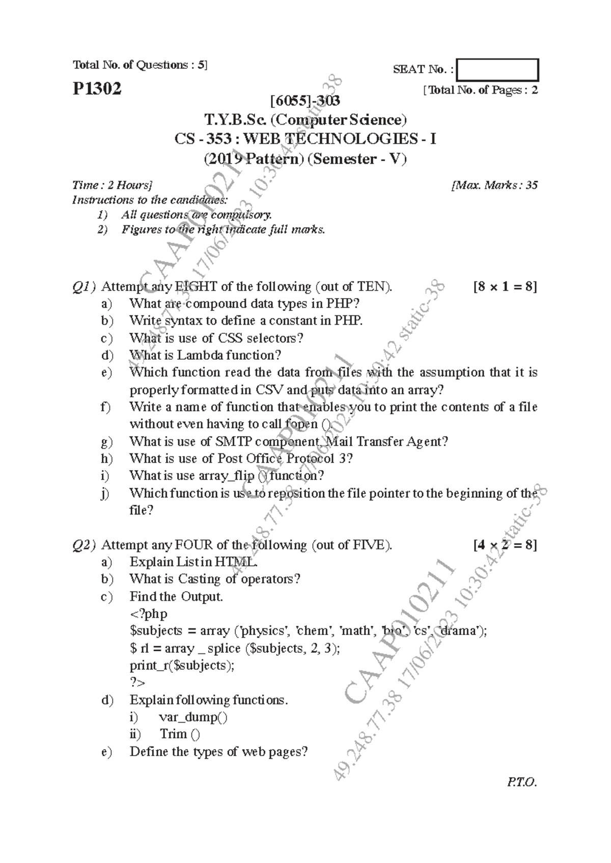 T.Y.B.Sc. (CS) - CS 353 WEB Technologies I - Exam Questions - Studocu