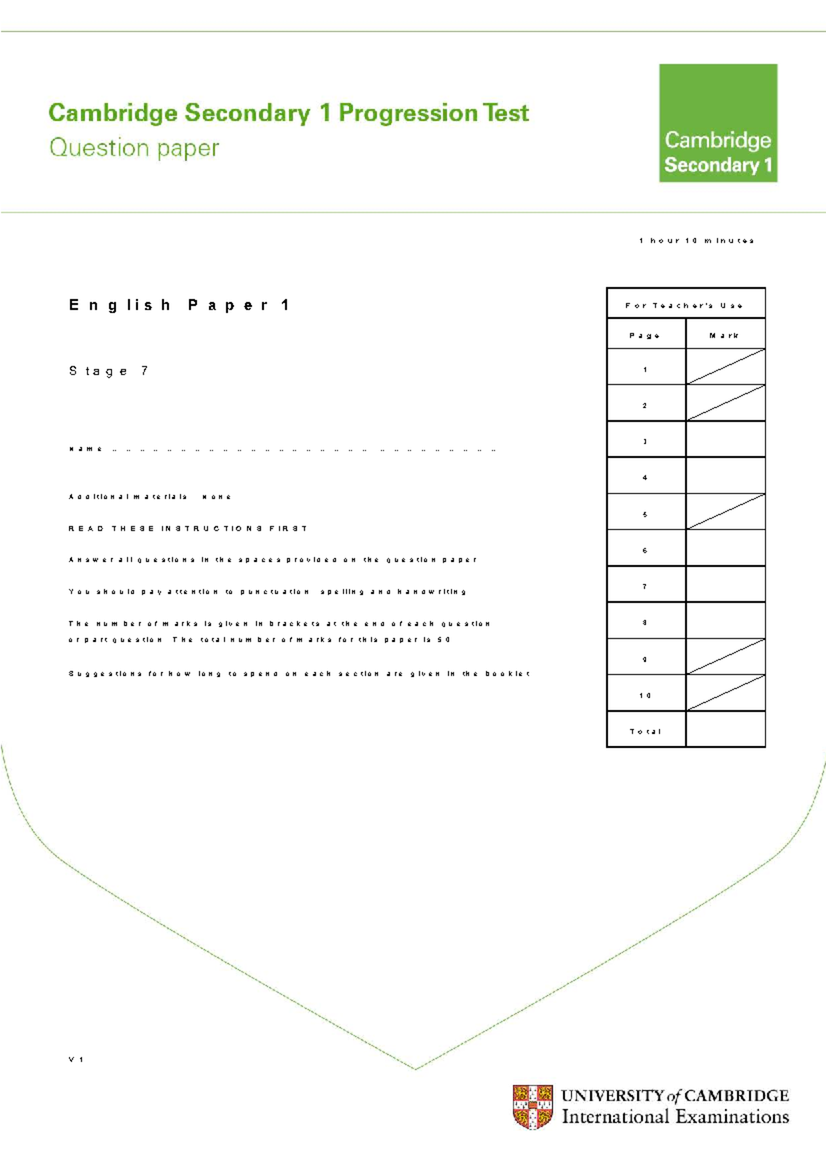 Progression Paper 1 (2025) - Year 7 English Exam Guide - Studocu