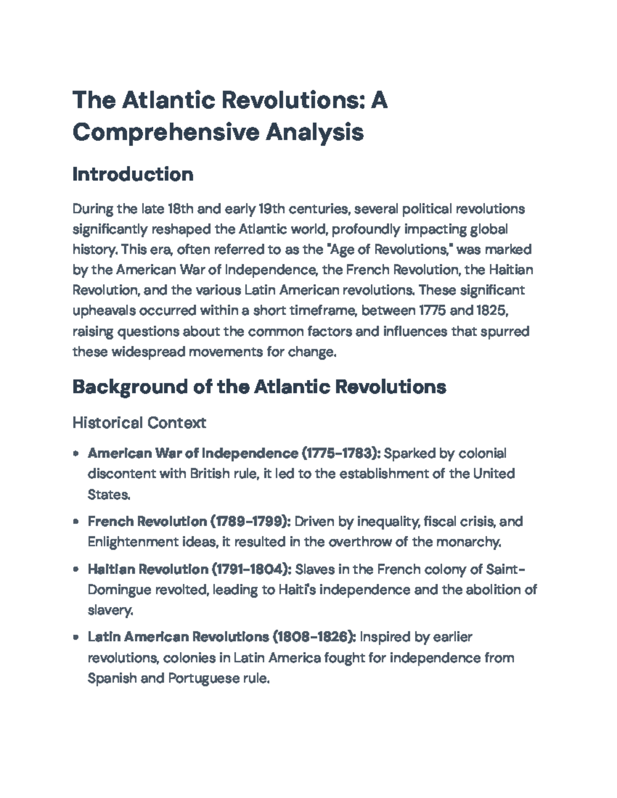 Atlantic Revolutions: Causes, Impact, and Analysis of Historical Events ...