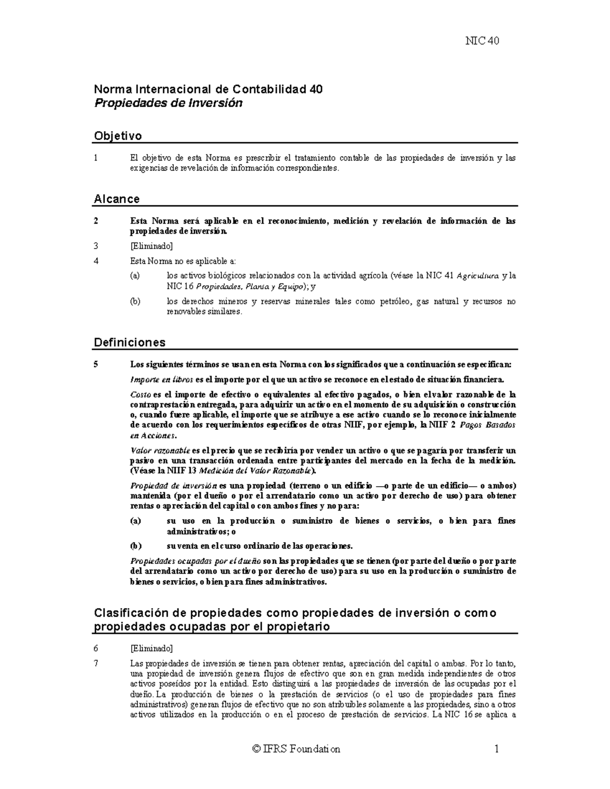 NIC 40 Propiedades DE Inversion - Norma Internacional de Contabilidad ...
