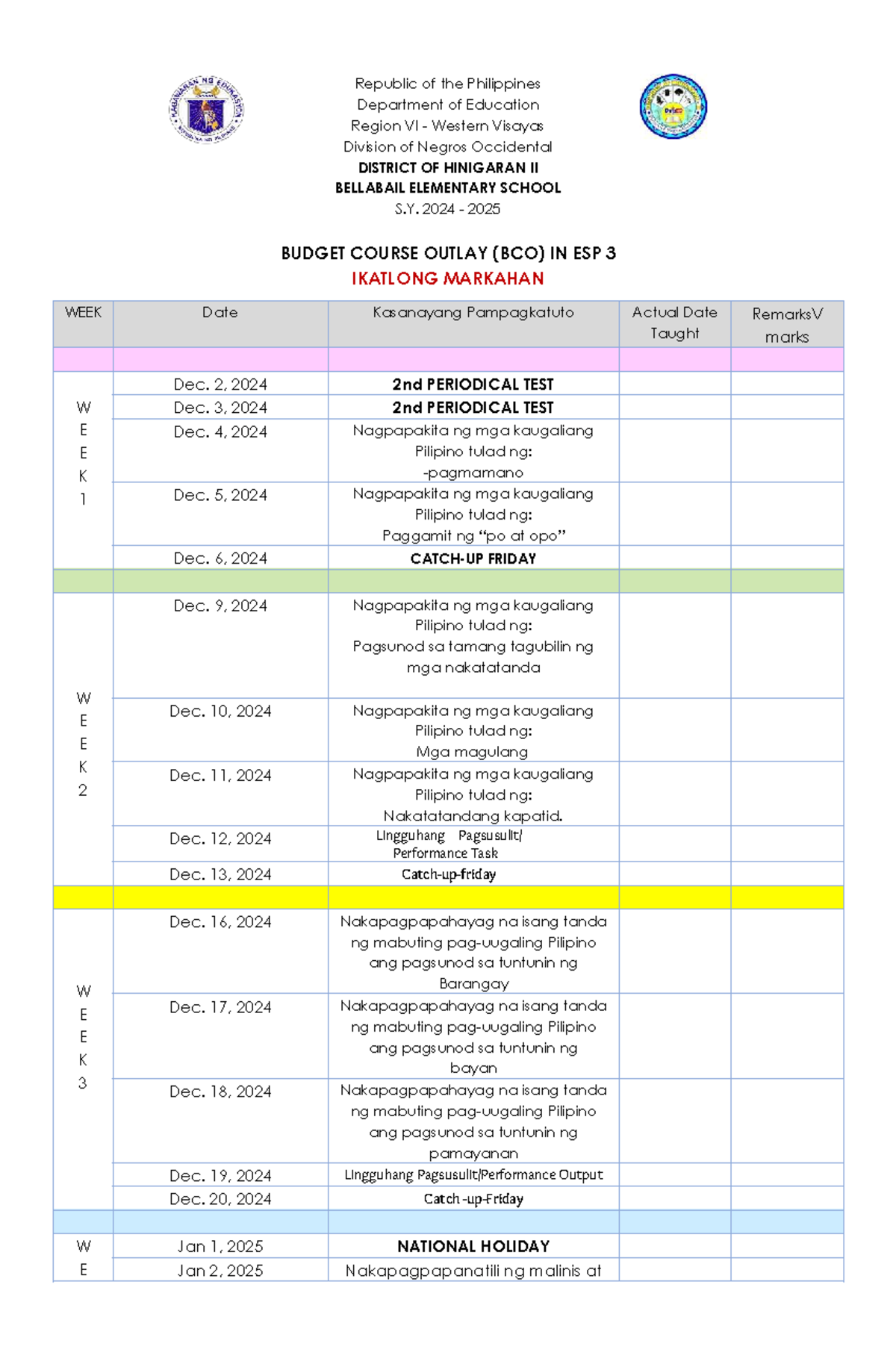 3RD Quarter BCO for Grade III - S.Y. 2024-2025 - Studocu