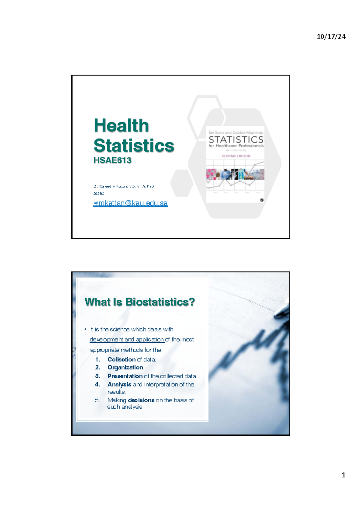 Health Statistics HSAE613: Understanding Biostatistics and Data ...