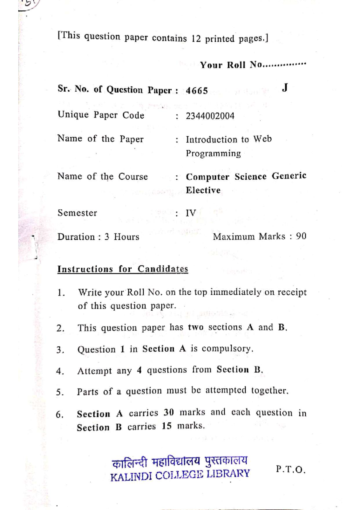 Intro to Web Programming (CS GE IV) Question Paper 4665 - Studocu