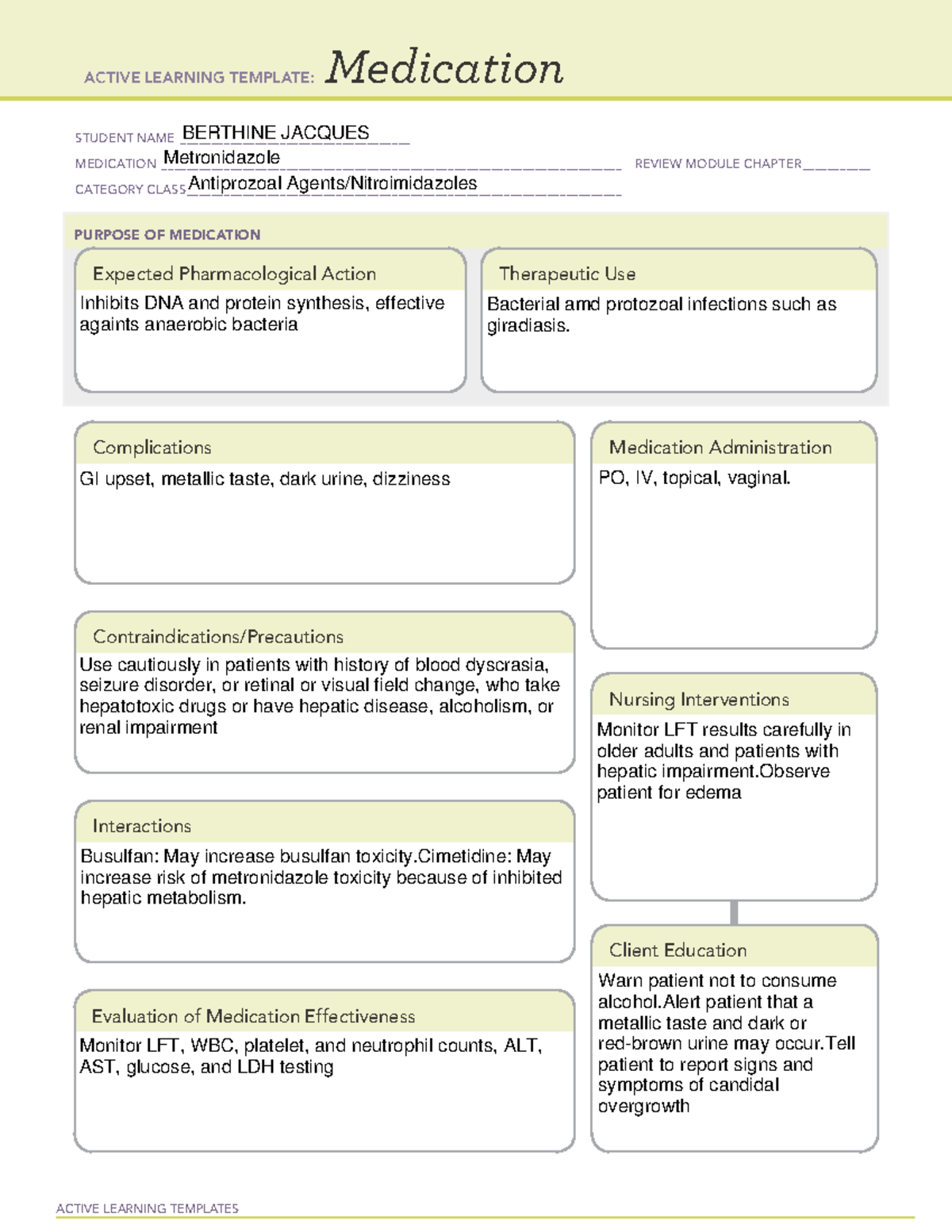 Metronidazole - meds - ACTIVE LEARNING TEMPLATES Medication STUDENT ...