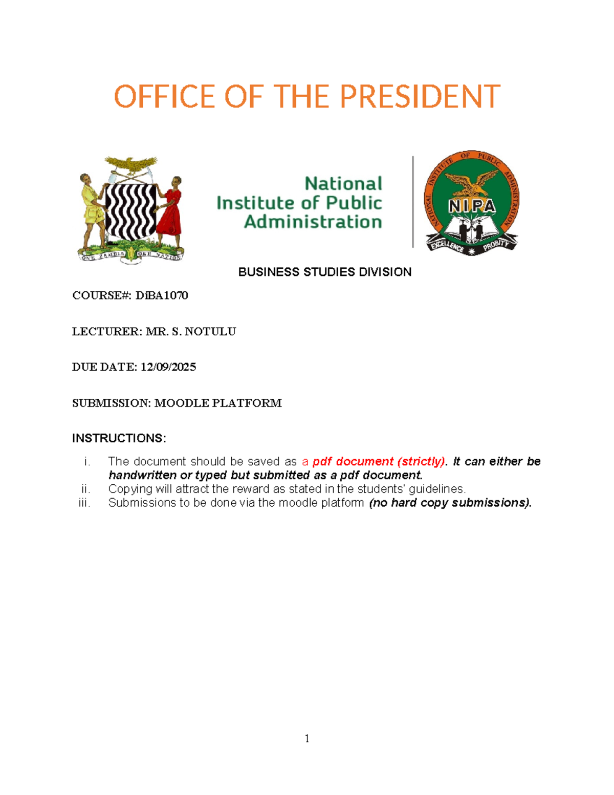 DiBA1070 Business Studies 1st Assignment Submission Guidelines - Studocu